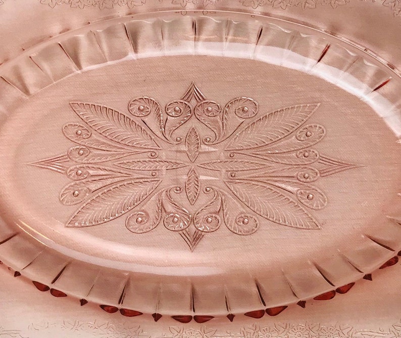 Adam Pattern Pink Depression Glass Platter by Jeannette Glass Co. Circa ...