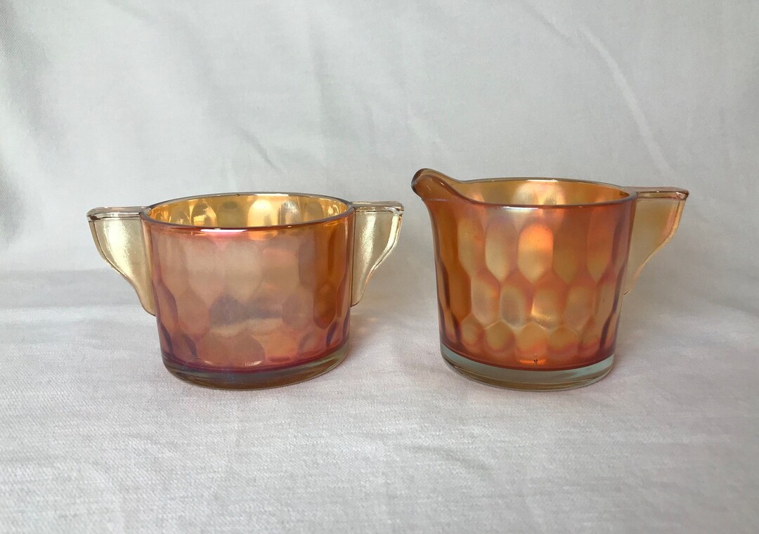 Hex Optic / Honeycomb Pattern Sugar and Creamer Set by Jeanette Glass ...