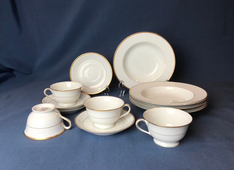 Noritake Morimura Goldcroft Teacup & Saucer Sets and Rimmed Soup Bowls ...