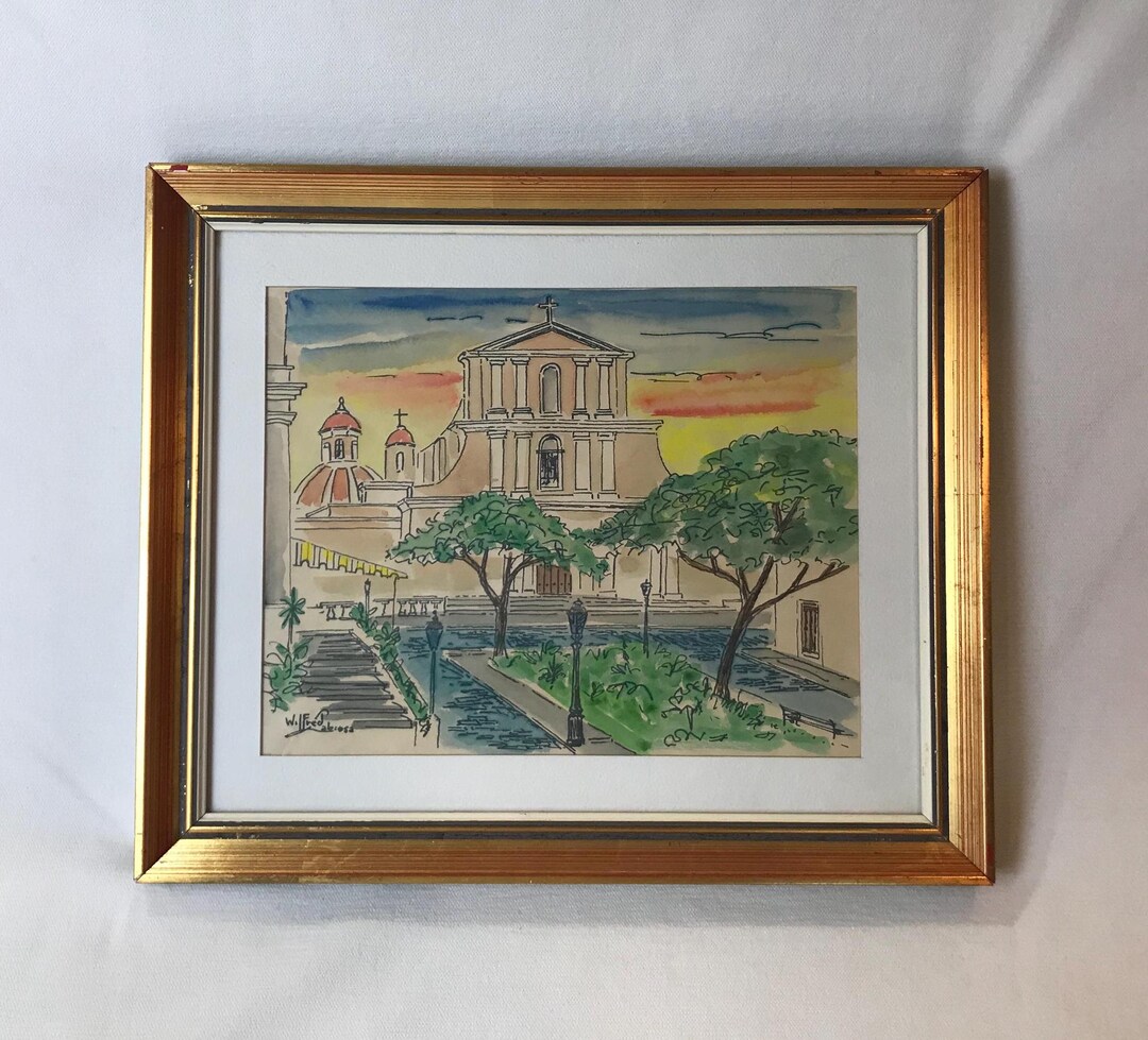Catedral De San Juan Bautista Pen and Watercolor by Puerto Rican Artist ...