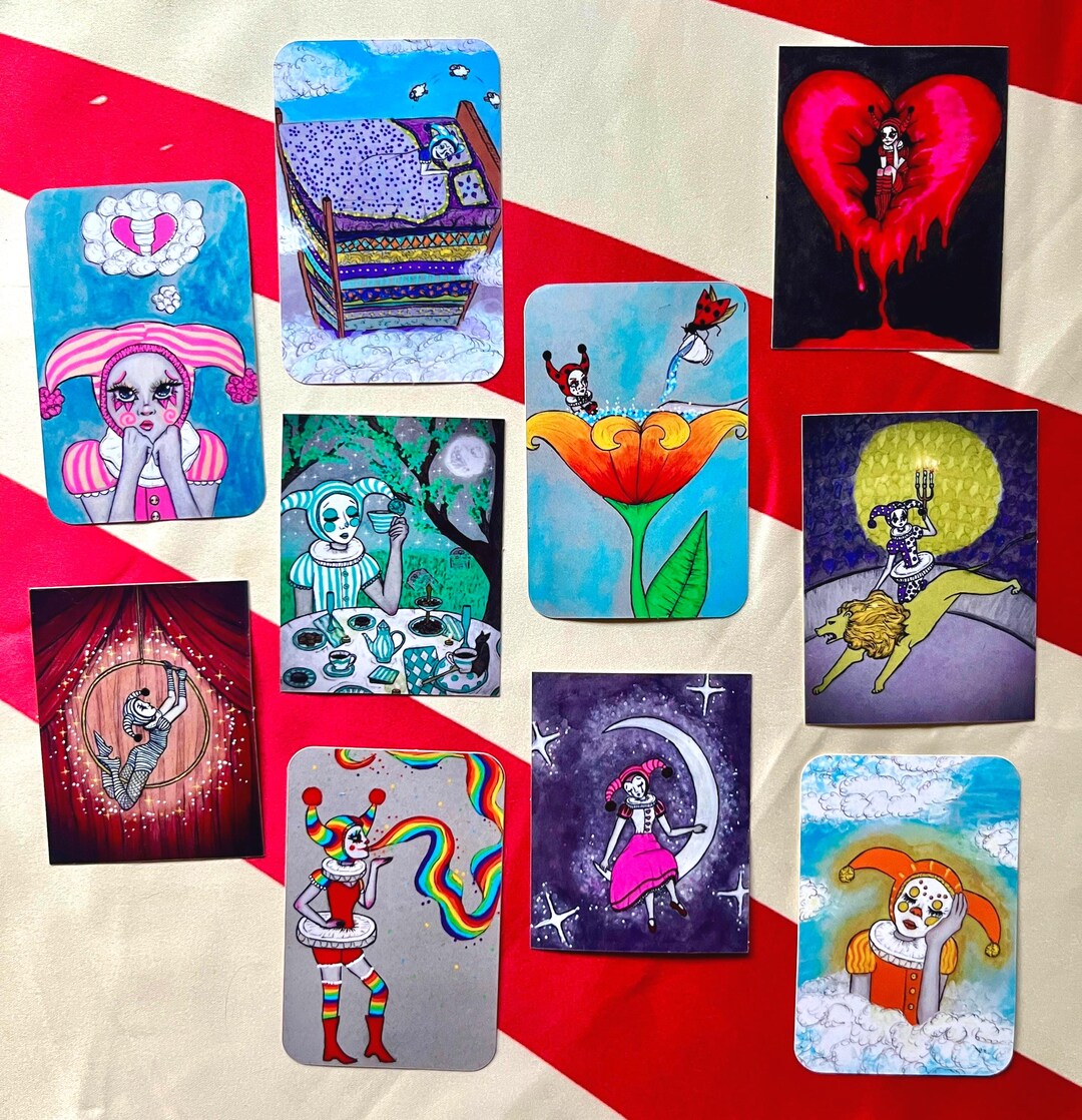 Whimsical Circus Clown Art Stickers: Surreal Gothic Carnival Vinyl ...