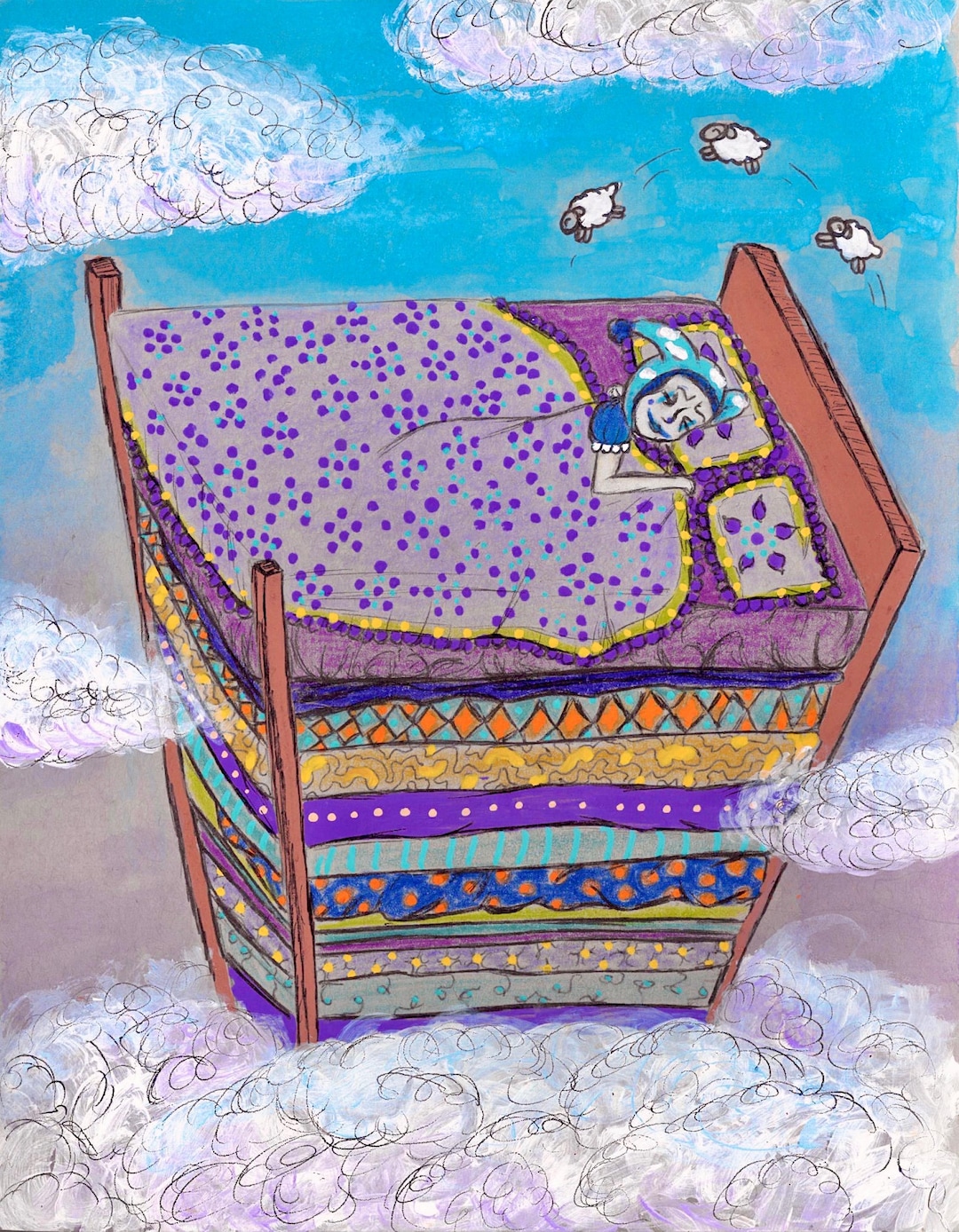 Circus Clown Sleeping Art Print - Whimsical Jester in the Sky ...