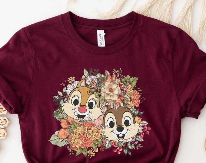 Disney Floral Chip and Dale Shirt, Vintage Chip and Dale Flower Shirt ...