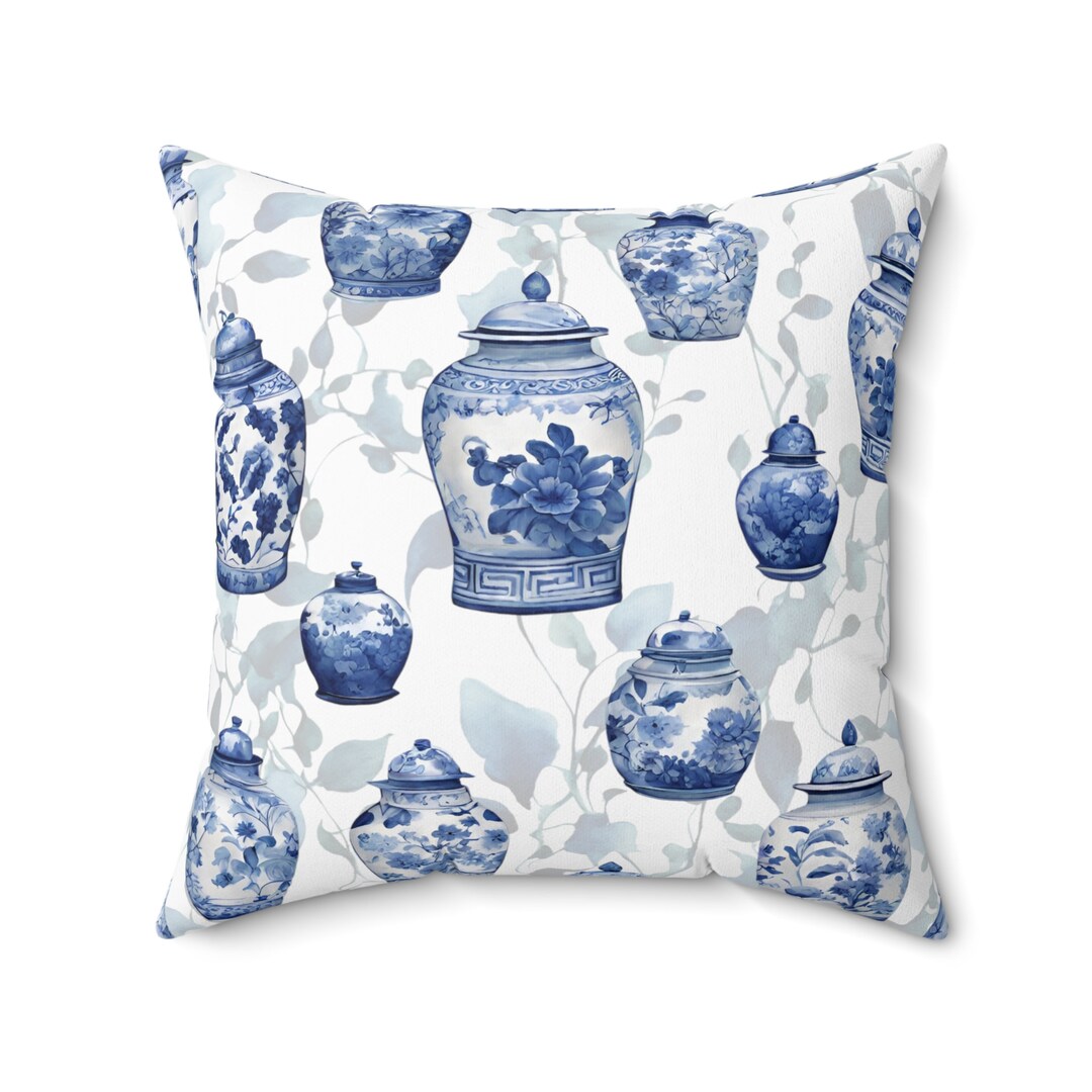Blue Chinoiserie Ginger Jar Pattern Pillow Chinoiserie Print, Blue ...