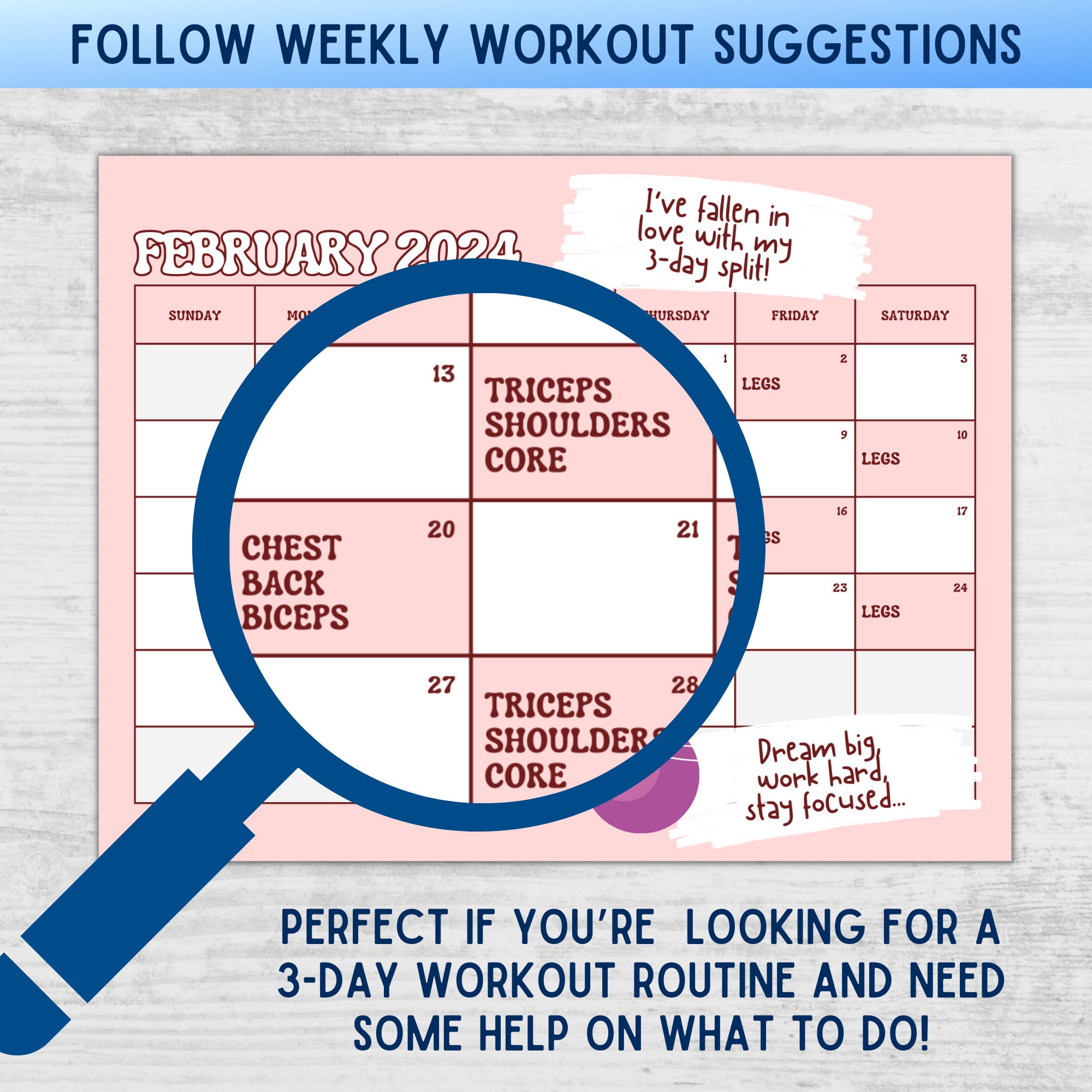 2024 3-day Split Workout Calendar 12-month Workout Planner Printable ...