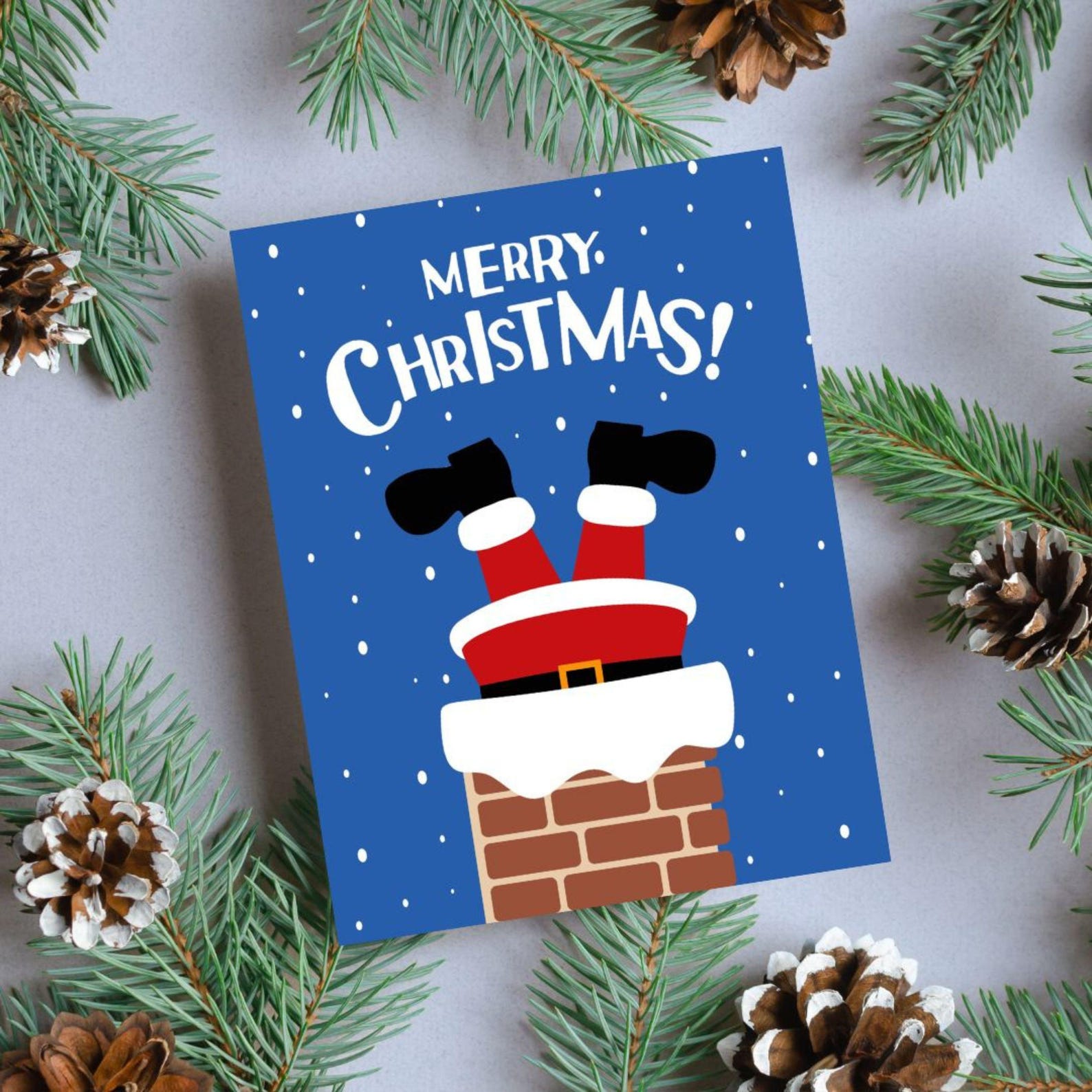Funny Christmas Card, Santa Chimney Card, Merry Christmas Card, Snowy ...