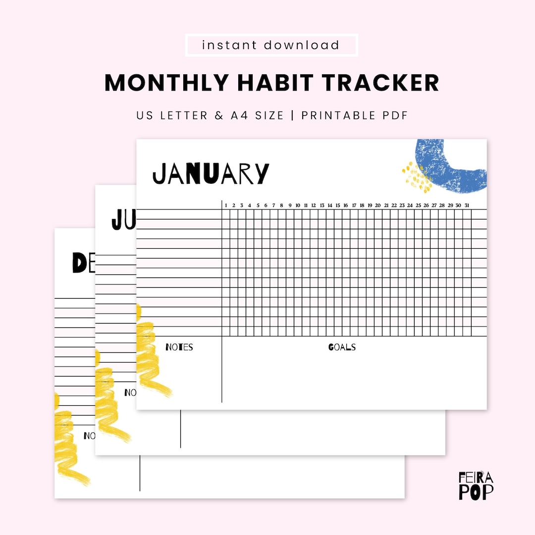 Monthly Habit Tracker Printable Landscape Template - Etsy