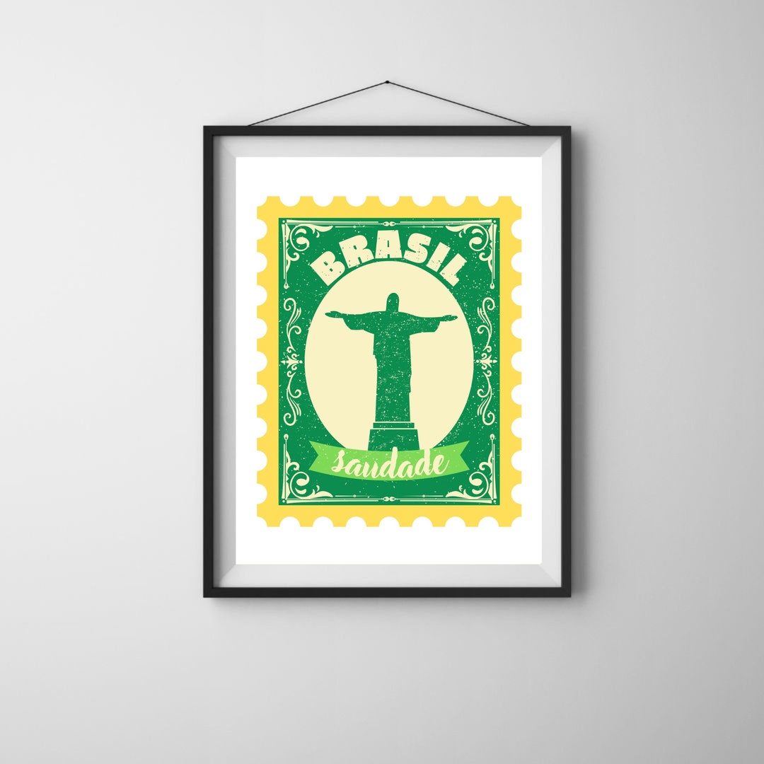 Brazilian Saudade Art Print, Vintage Stamp With Cristo Redentor, Brazil ...