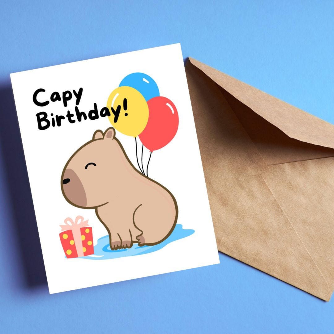 Capybara Birthday Card, Funny Animal Greeting Card Capy Birthday, Cute ...