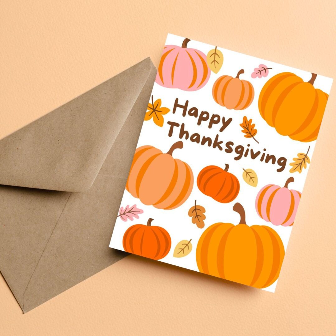 Pumpkin Thanksgiving Card: Autumn Leaves Fall Holiday Greeting Card - Etsy
