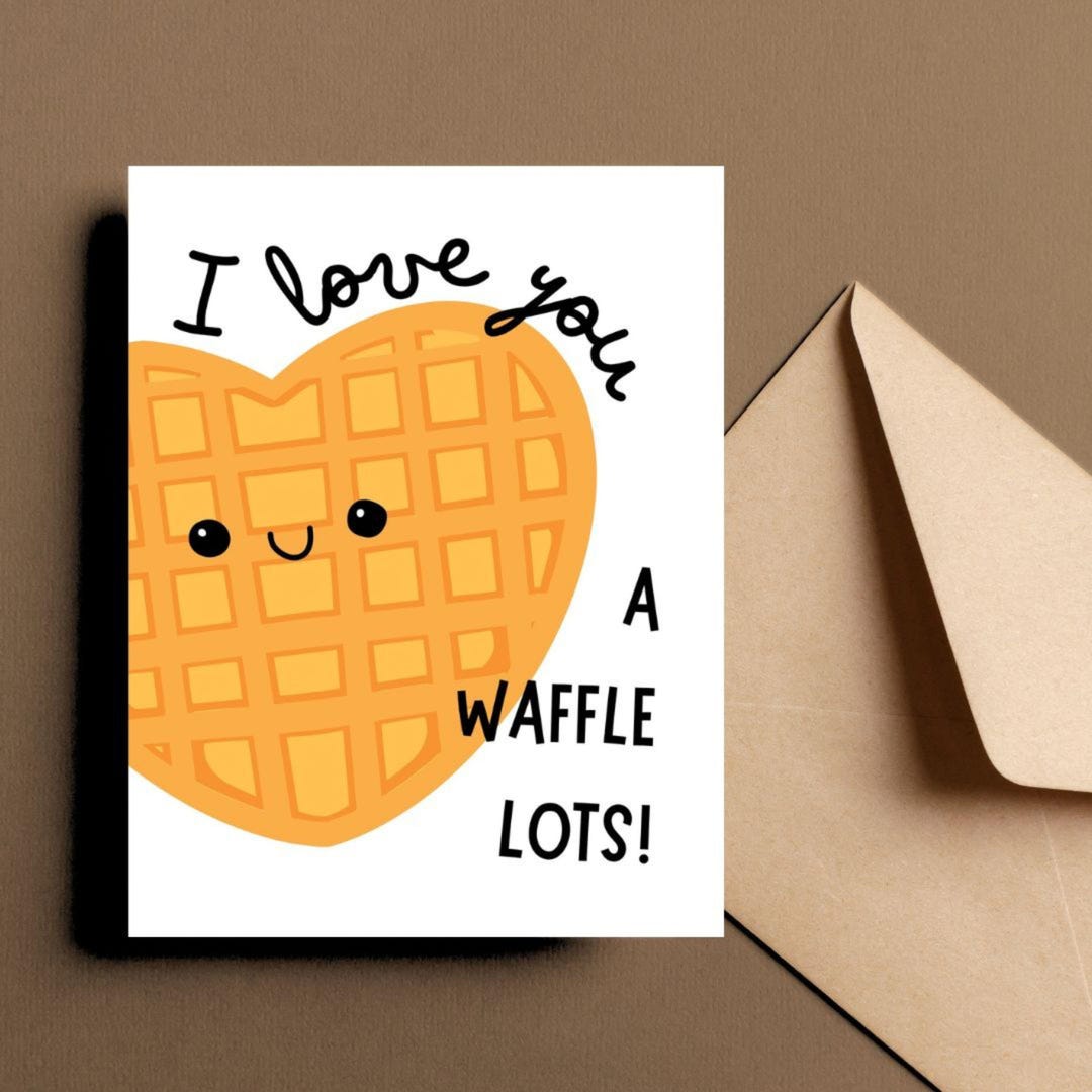 I Love You A Waffle Lot Card, Cute Food Pun Greeting Card, Funny Love ...