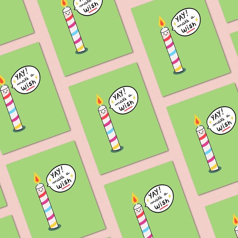 Birthday Card Yay Make A Wish Card Cute Candle Card Birthday Candle ...