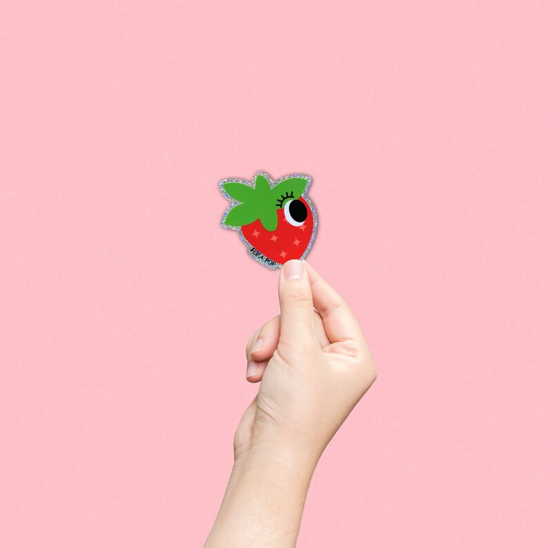 Glitter Strawberry Sticker | Cute Vinyl Laptop Decal - Etsy
