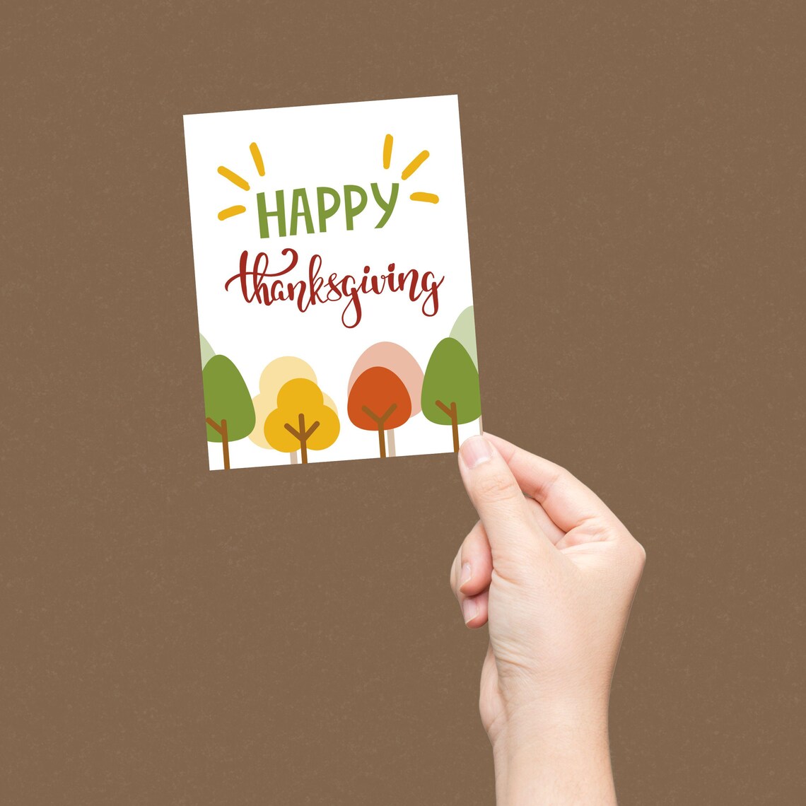 Happy Thanksgiving Greeting Card, Cute Fall Trees, Autumn Leaves ...