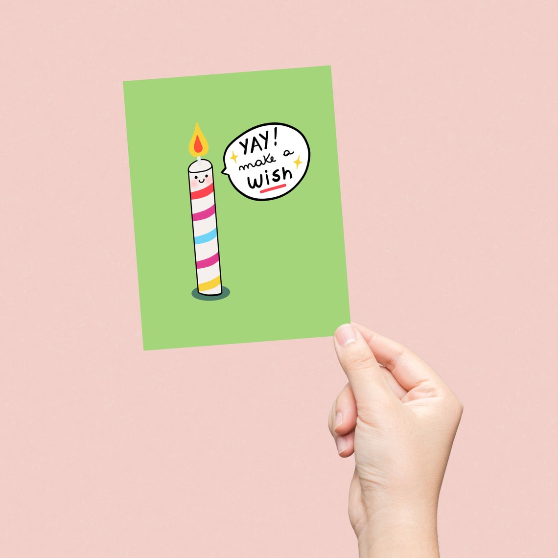 Birthday Card Yay Make A Wish Card Cute Candle Card Birthday Candle ...