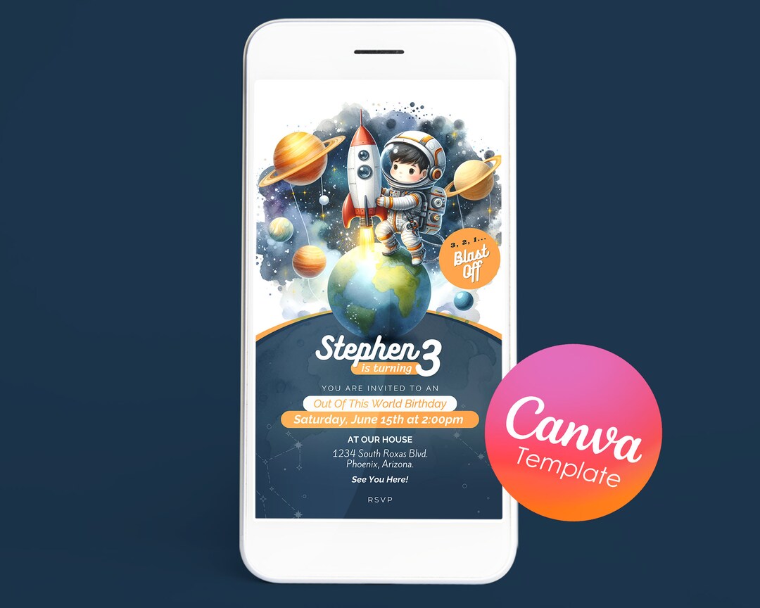 Digital Outer Space Invitation | Planets Rocket Ship Astronaut Digital ...