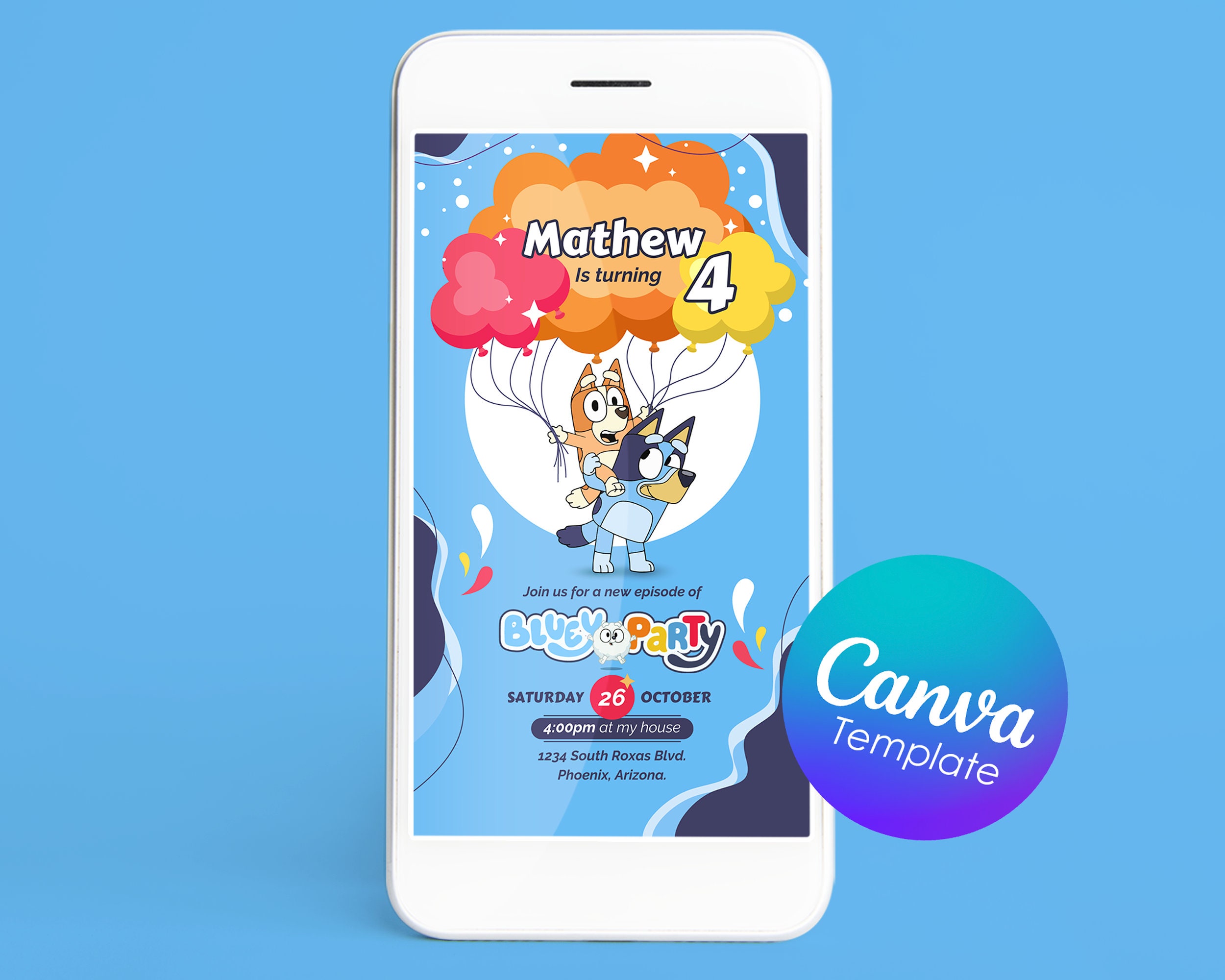 Editable Bluey Birthday Invitation | Invitation Digital | Templete ...