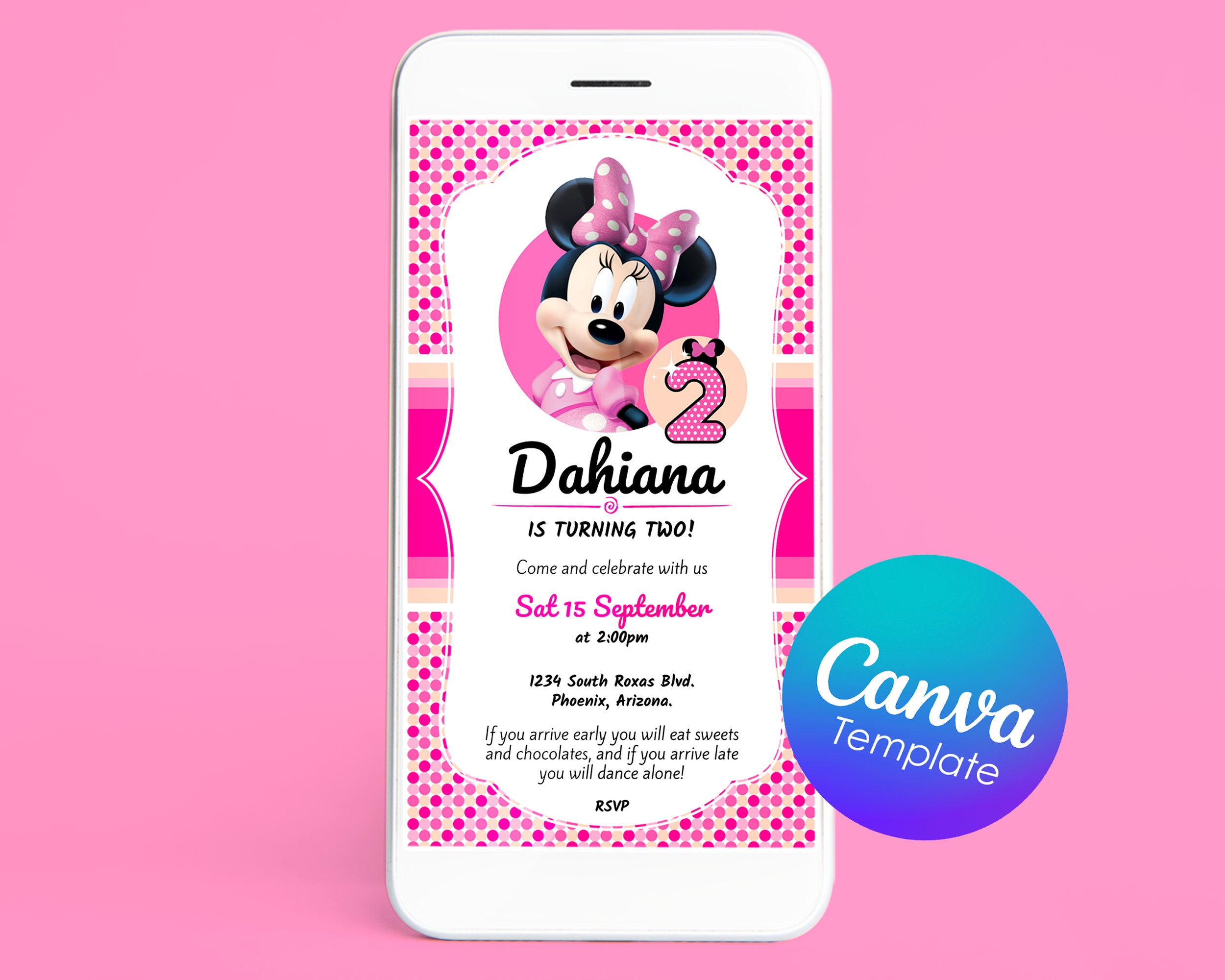 DIY Digital Invitation Birthday Minnie Mouse | Invitation Digital ...
