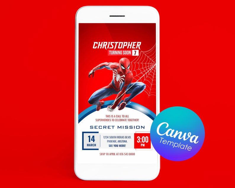 Spider-man Birthday Party Invitation: Editable Canva Template (digital ...