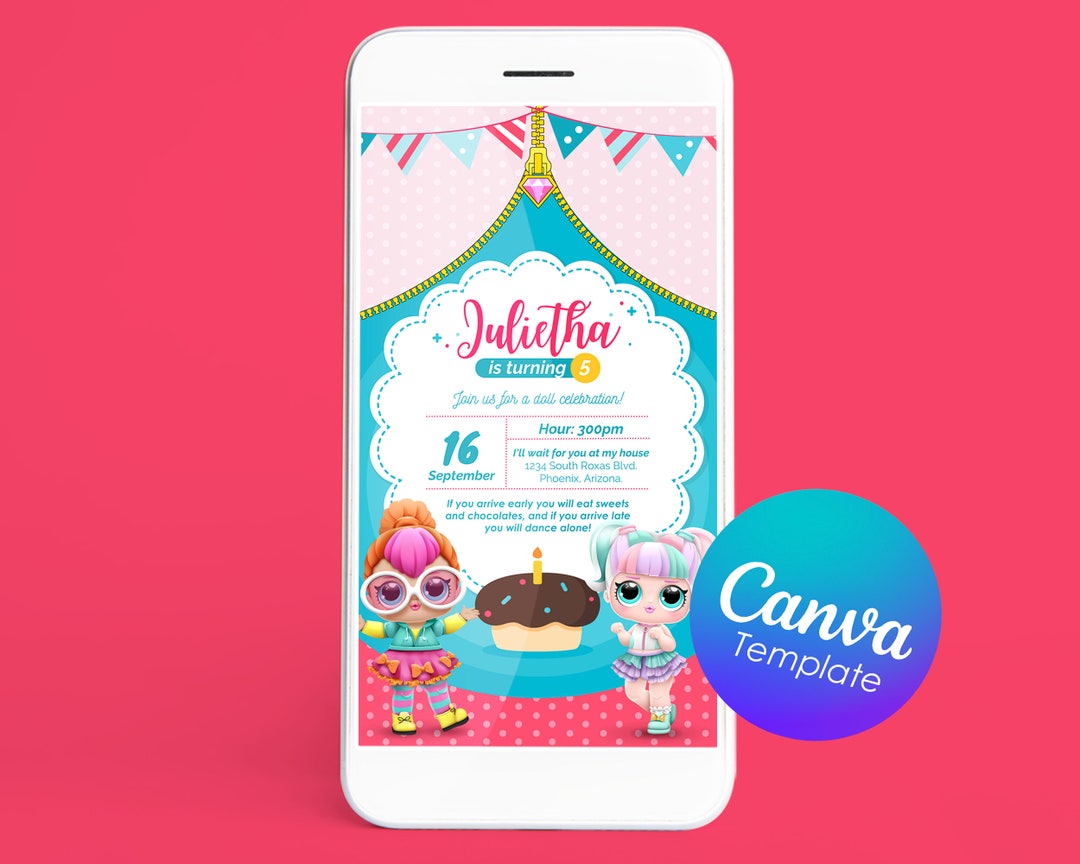 DIY Digital Invitation Birthday Doll | Invitation Digital | Templete ...