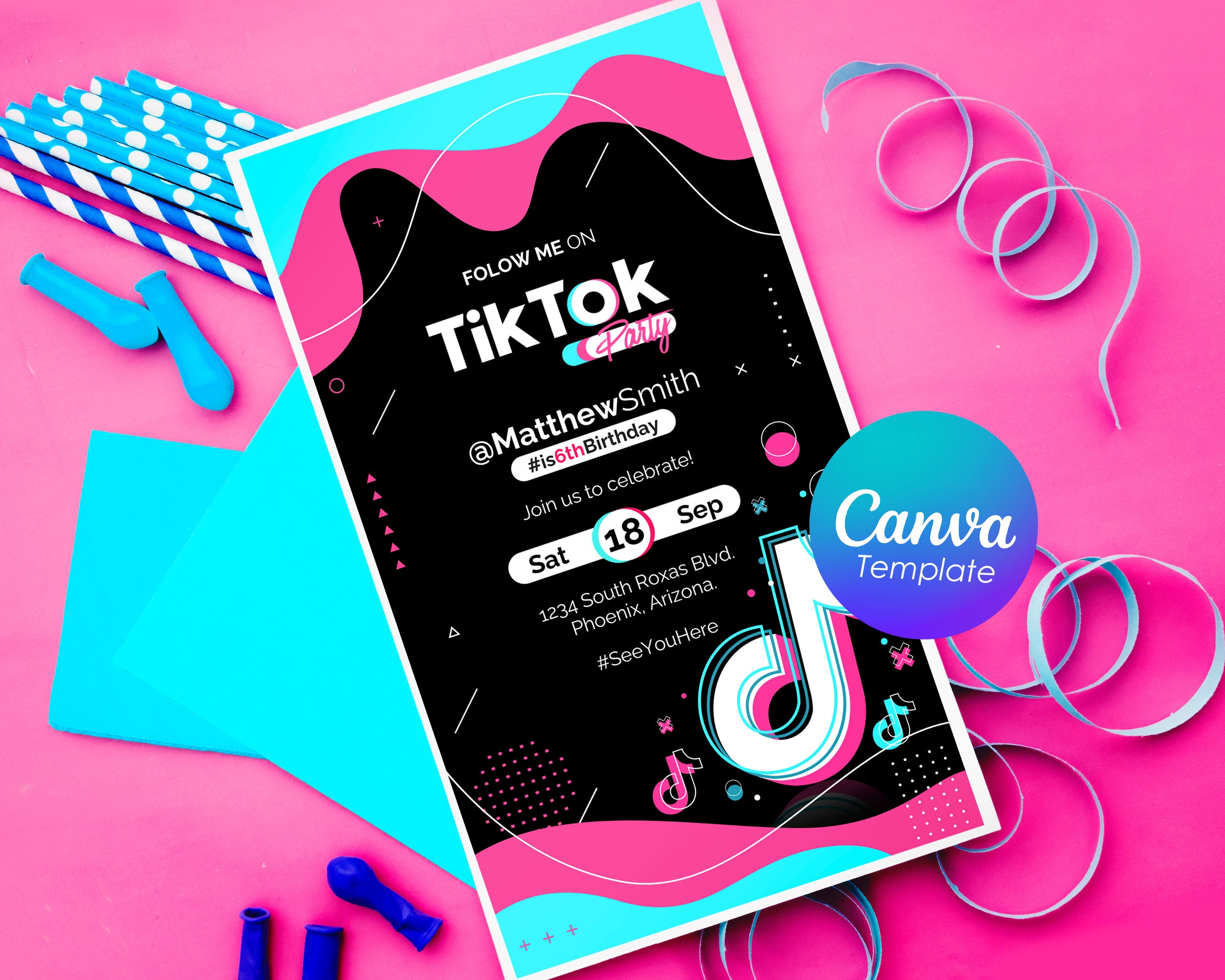 Diy Invitación Digital Cumpleaños Tiktok Invitación Digital Templete Canva Invitación