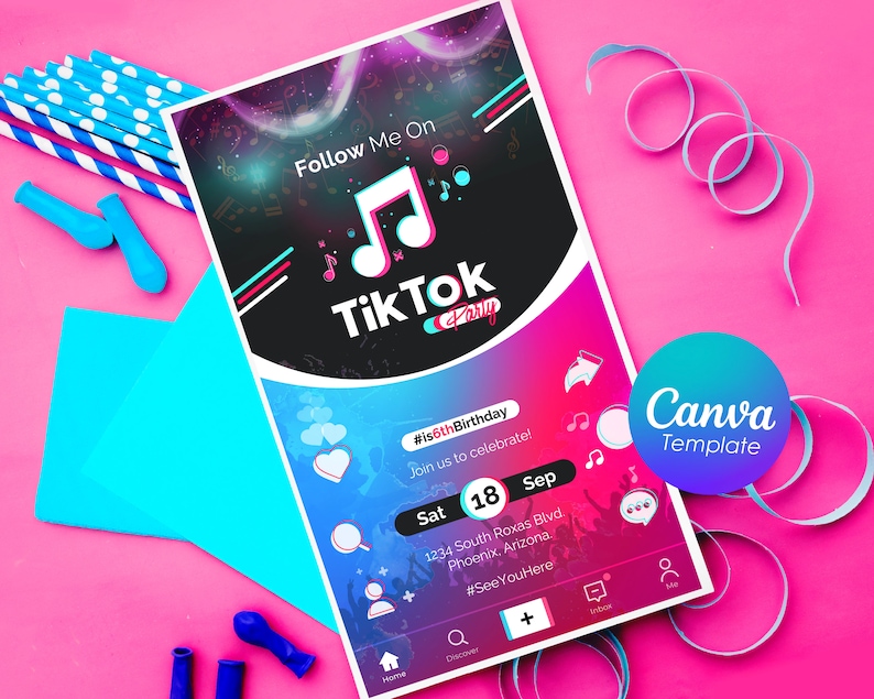 Tiktok Birthday Invitation: Editable Canva Template (digital Download ...