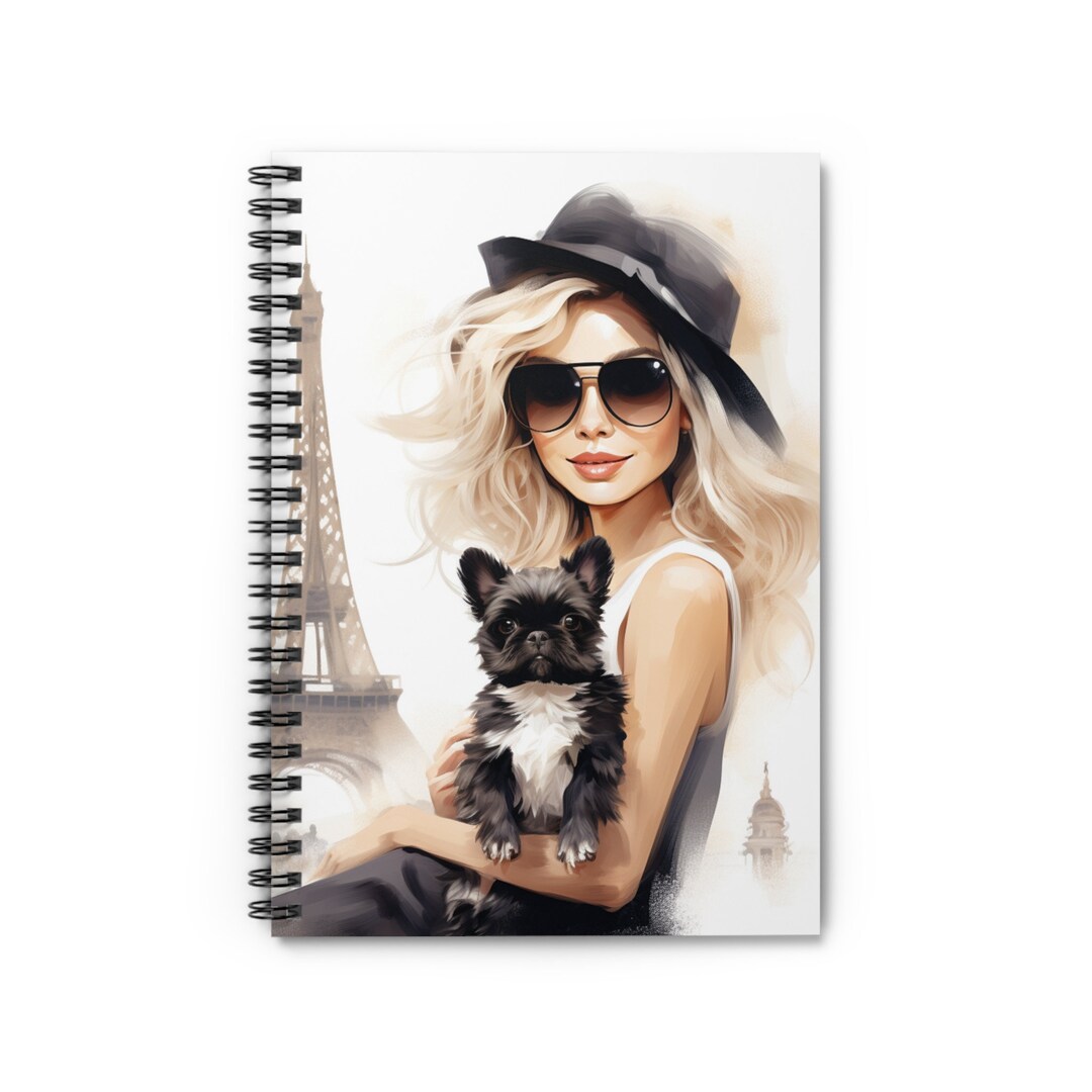 Paris Notebook Chic Girl Dog in Paris Spiral Notebook Ruled Line ...