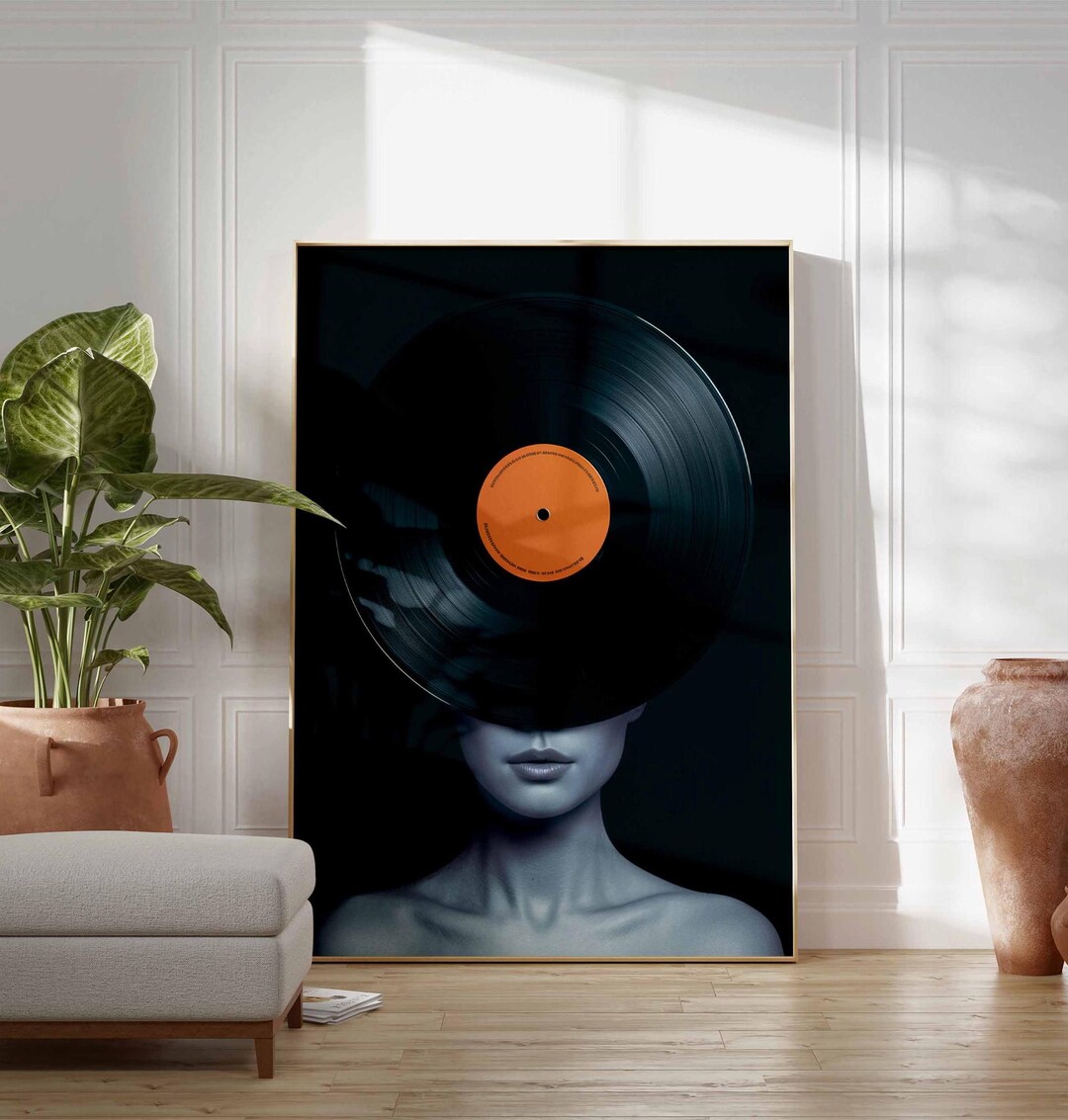 Vintage Record Head Art Print, Retro Music Inspired Wall Art, Female ...