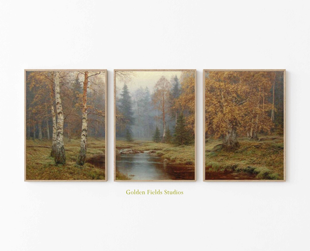 Autumn Birch Tree Print Set: Rustic Forest Landscape Wall Art - Etsy