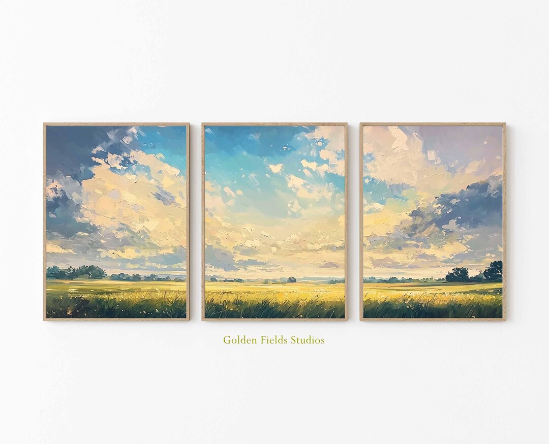 Sky Landscape Triptych: Golden Meadow Wall Art Set - Etsy Canada