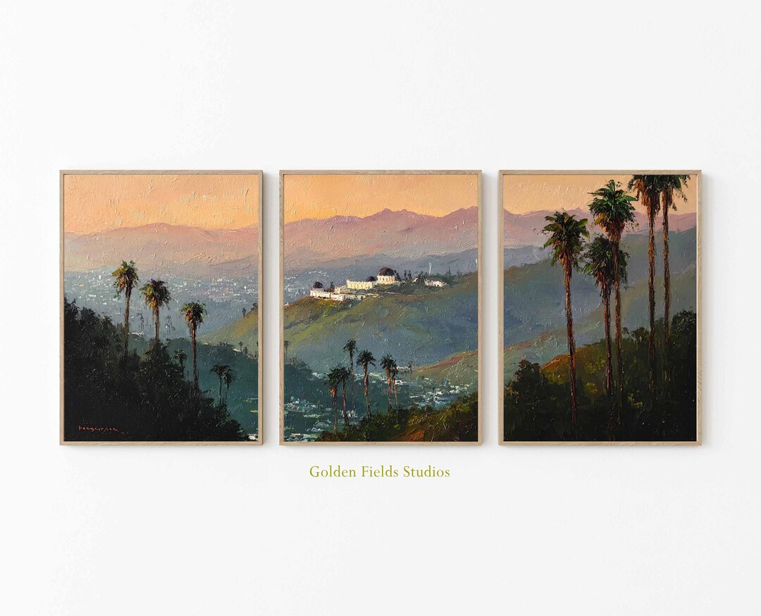 Griffith Observatory Sunset Poster Set: Impressionist California ...