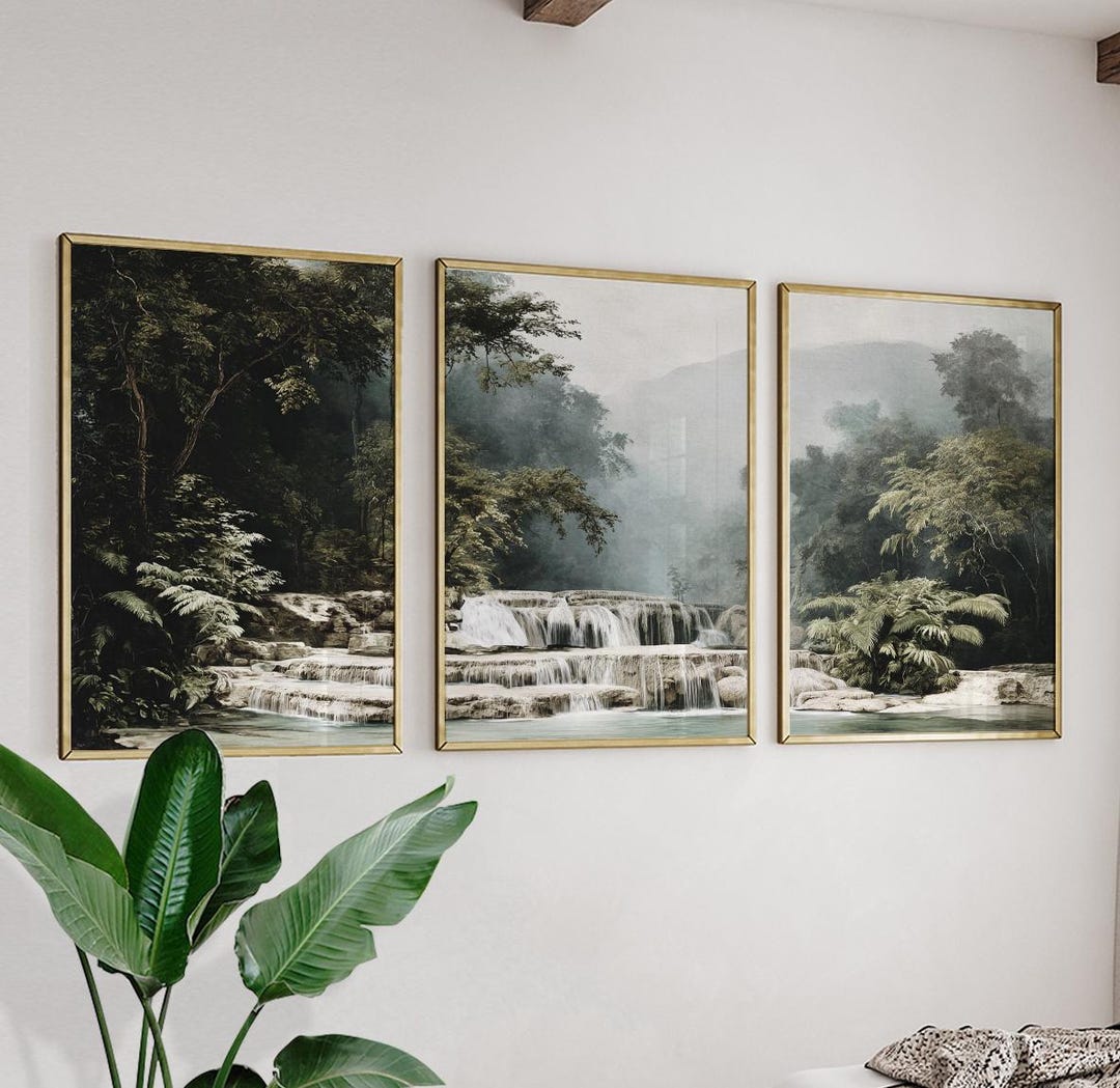 Classical Forest Waterfall Posters | Romantic Woodland Landscape Art ...