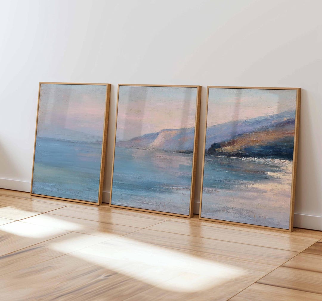 Pastel Coastal Cliff Poster Set of 3 – Soft Seascape Wall Art, Ocean ...