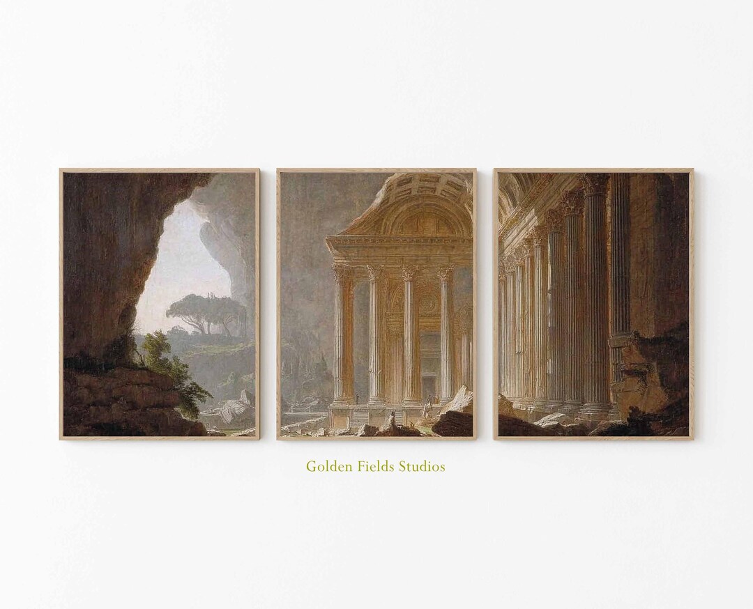Ancient Ruins Landscape Set of 3 Prints | Classical Architecture Wall ...