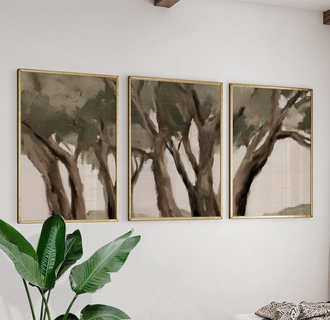 Triptych Woodland Tree Wall Art | Neutral Earth Tone Forest Posters ...