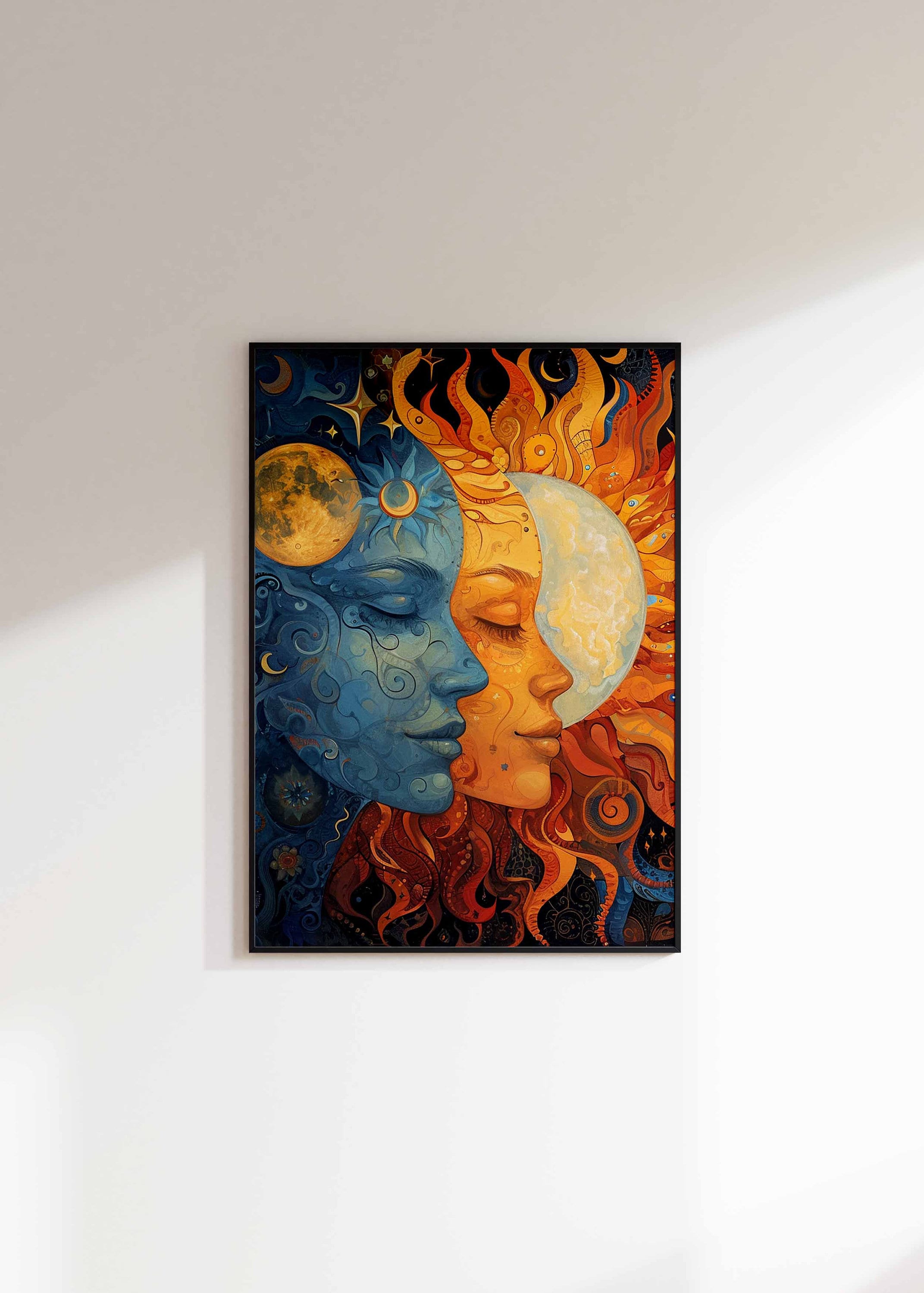 Psychedelic Sun and Moon Poster, Spiritual Artwork, Yoga Wall Art ...
