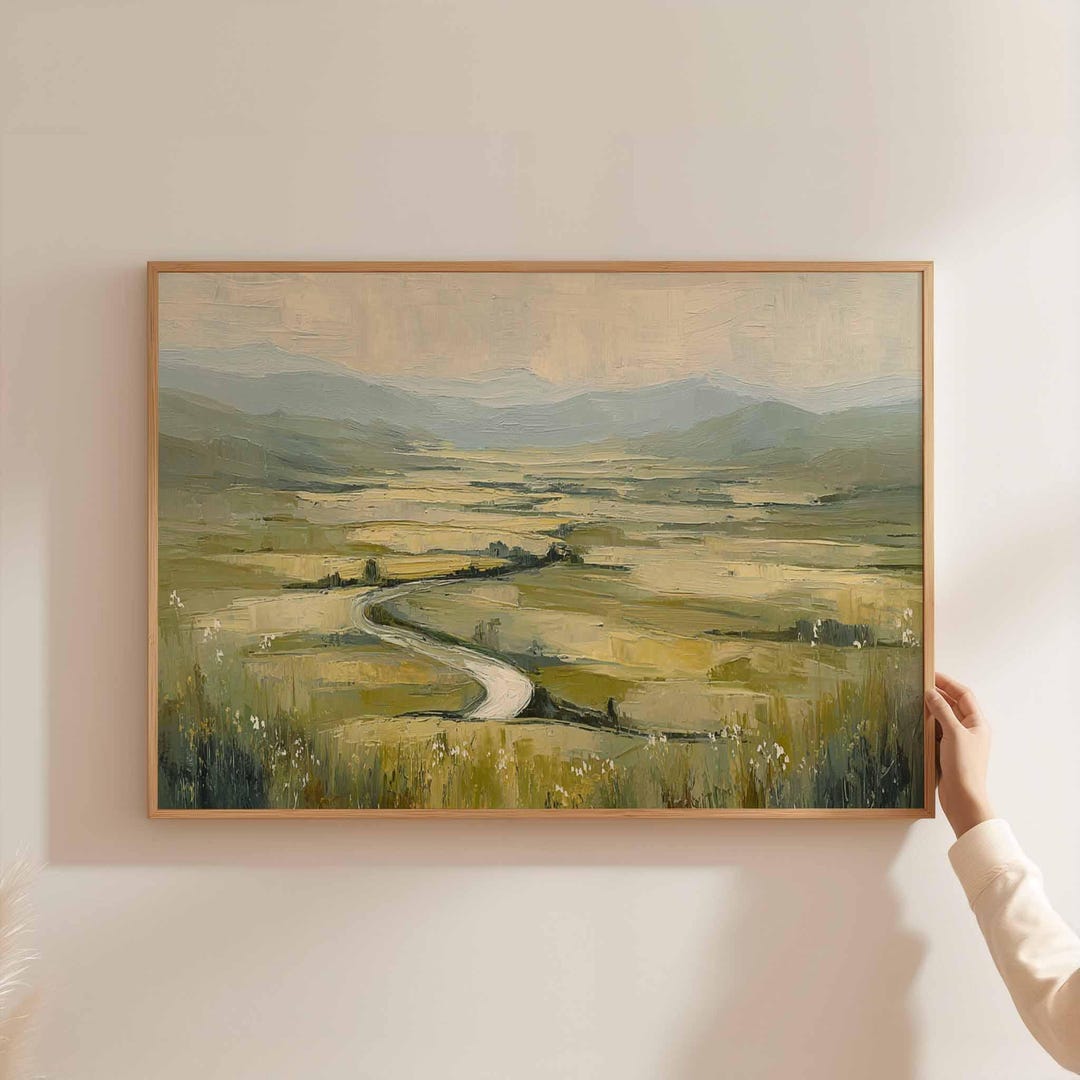 Pastoral River Valley Print: Soft Brushstroke Landscape Wall Art - Etsy