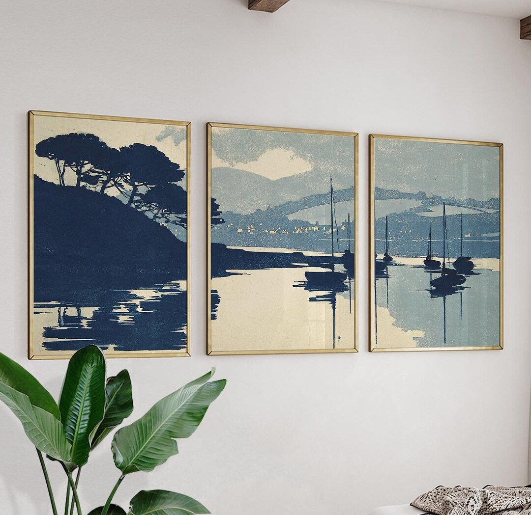 Sailboat Posters Set of 3 | Blue Harbor Seascape Wall Art | Coastal ...
