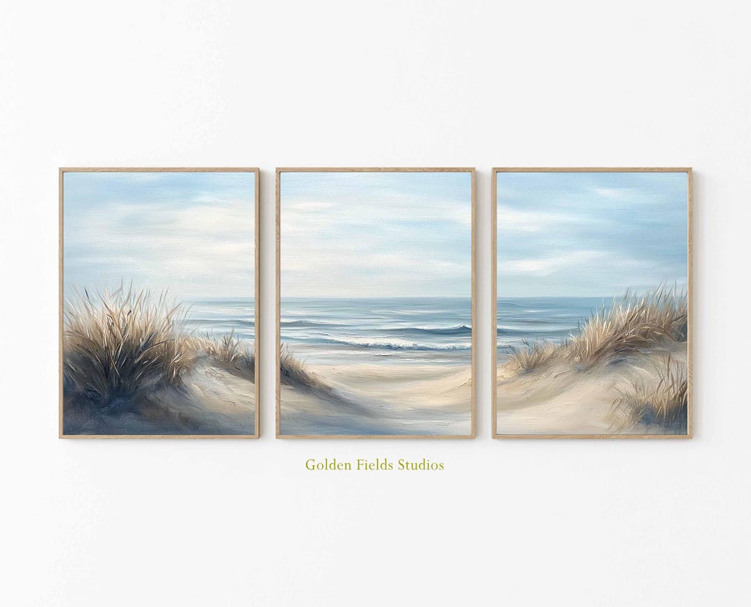 Coastal Sand Dunes Triptych Art Print: Light Beach Scene Set - Etsy