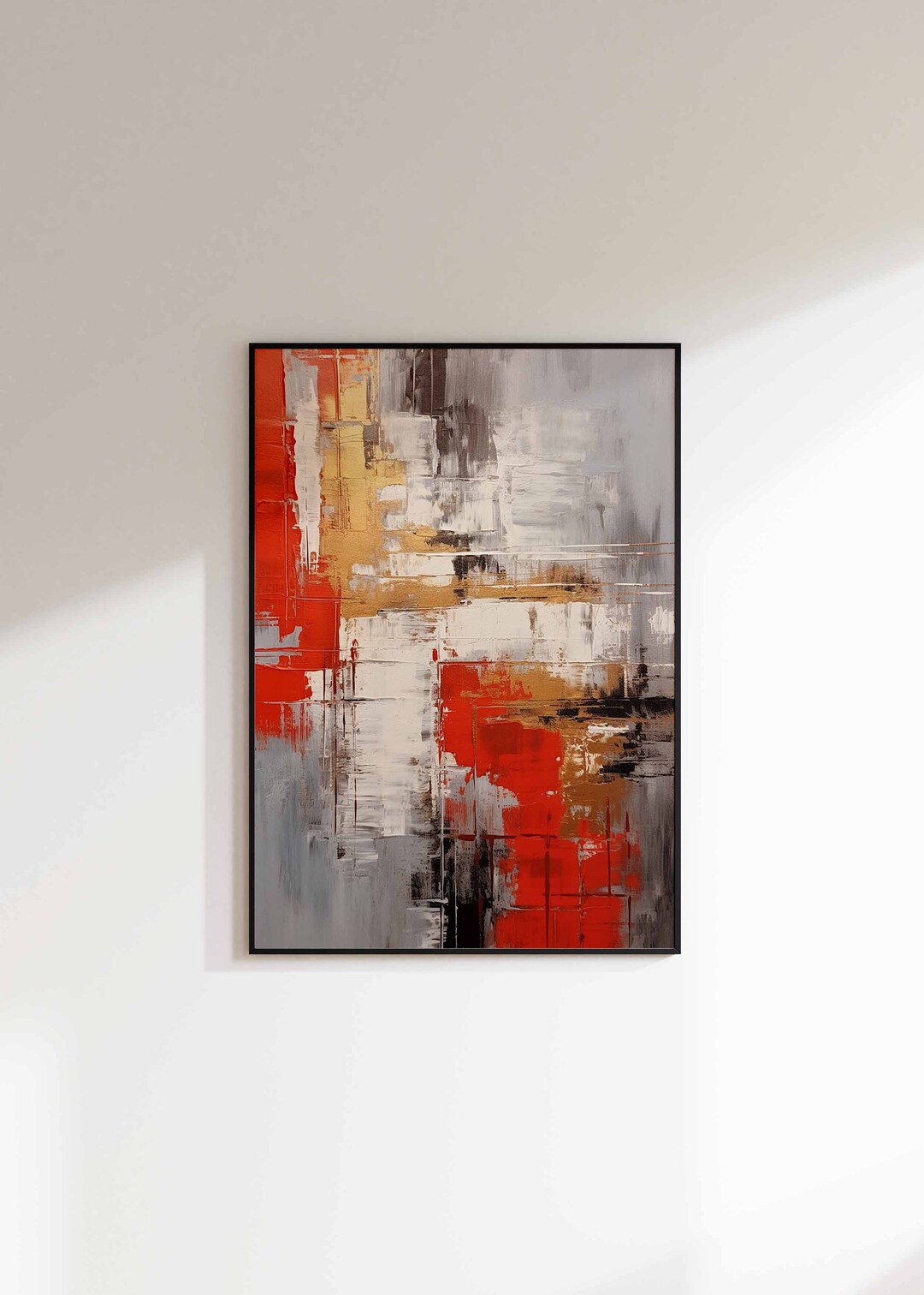 Abstract Painting Poster, White Black Red Gold Art, Modern Wall Decor ...