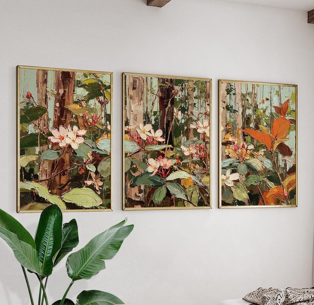 Botanical Floral Poster Set of 3 | Green Jungle Wall Art | Tropical ...
