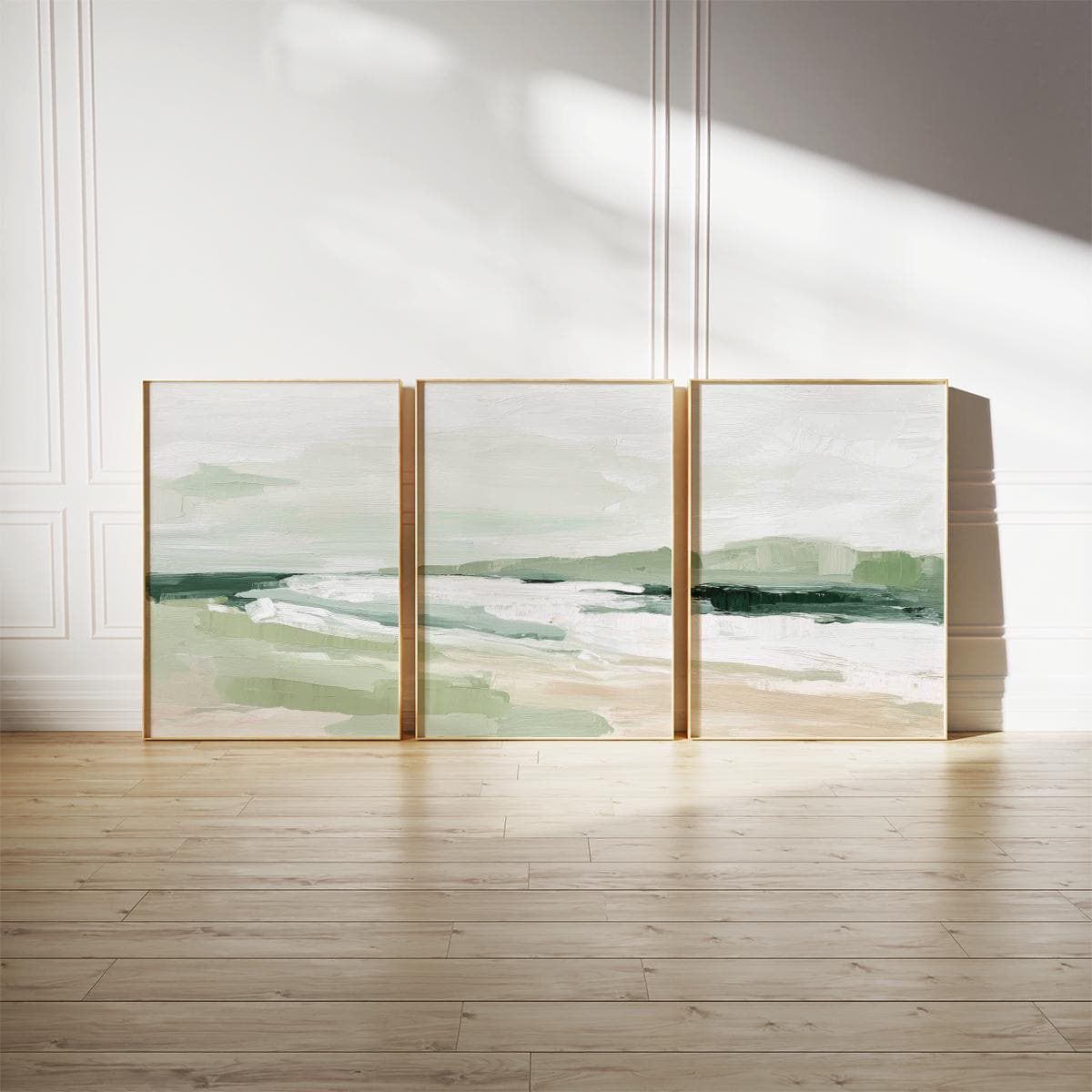 Abstract Coastal Wave Posters | Green Neutral Seascape Wall Art | Set ...