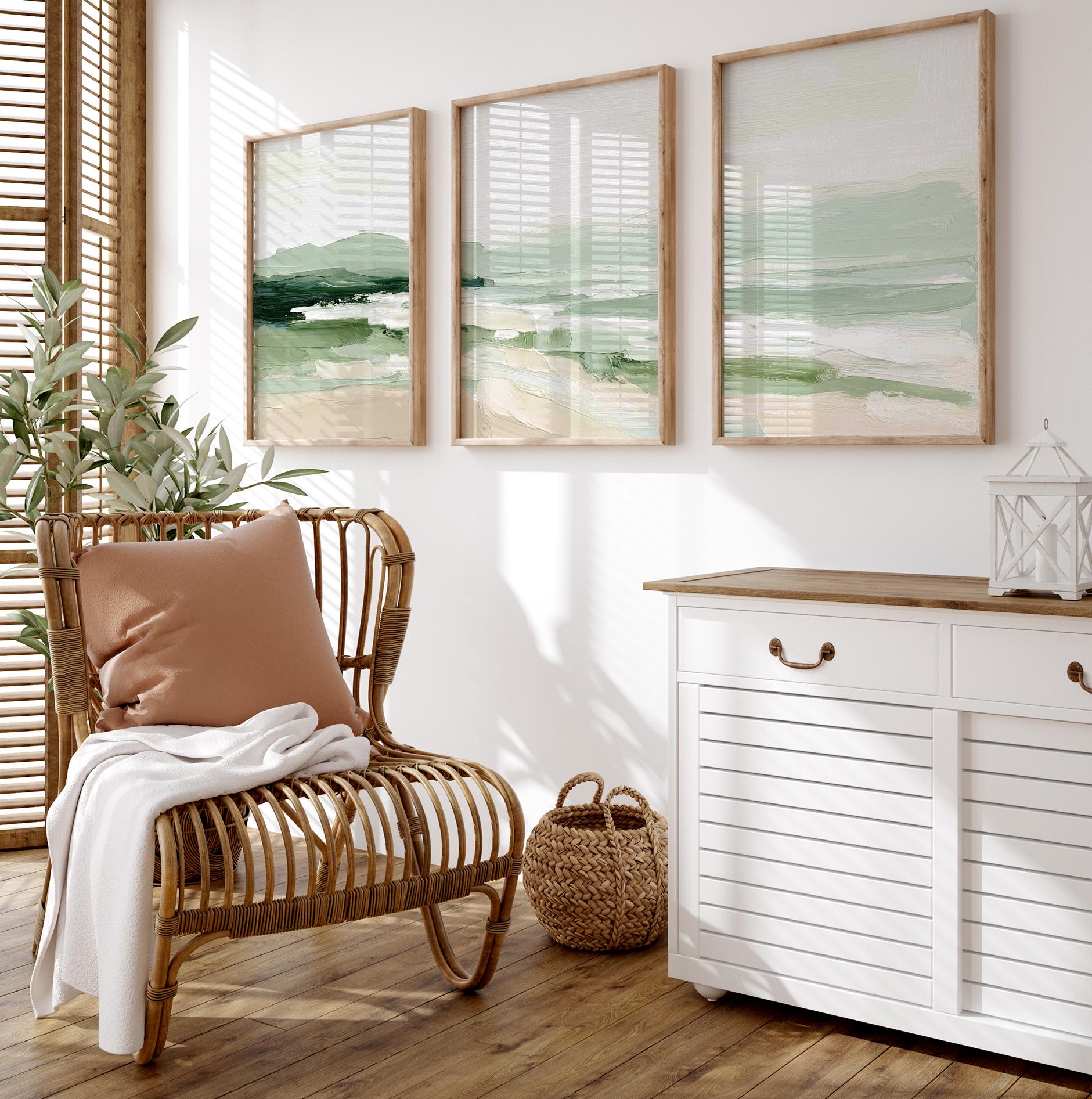 Abstract Coastal Wave Posters | Green Neutral Seascape Wall Art | Set ...