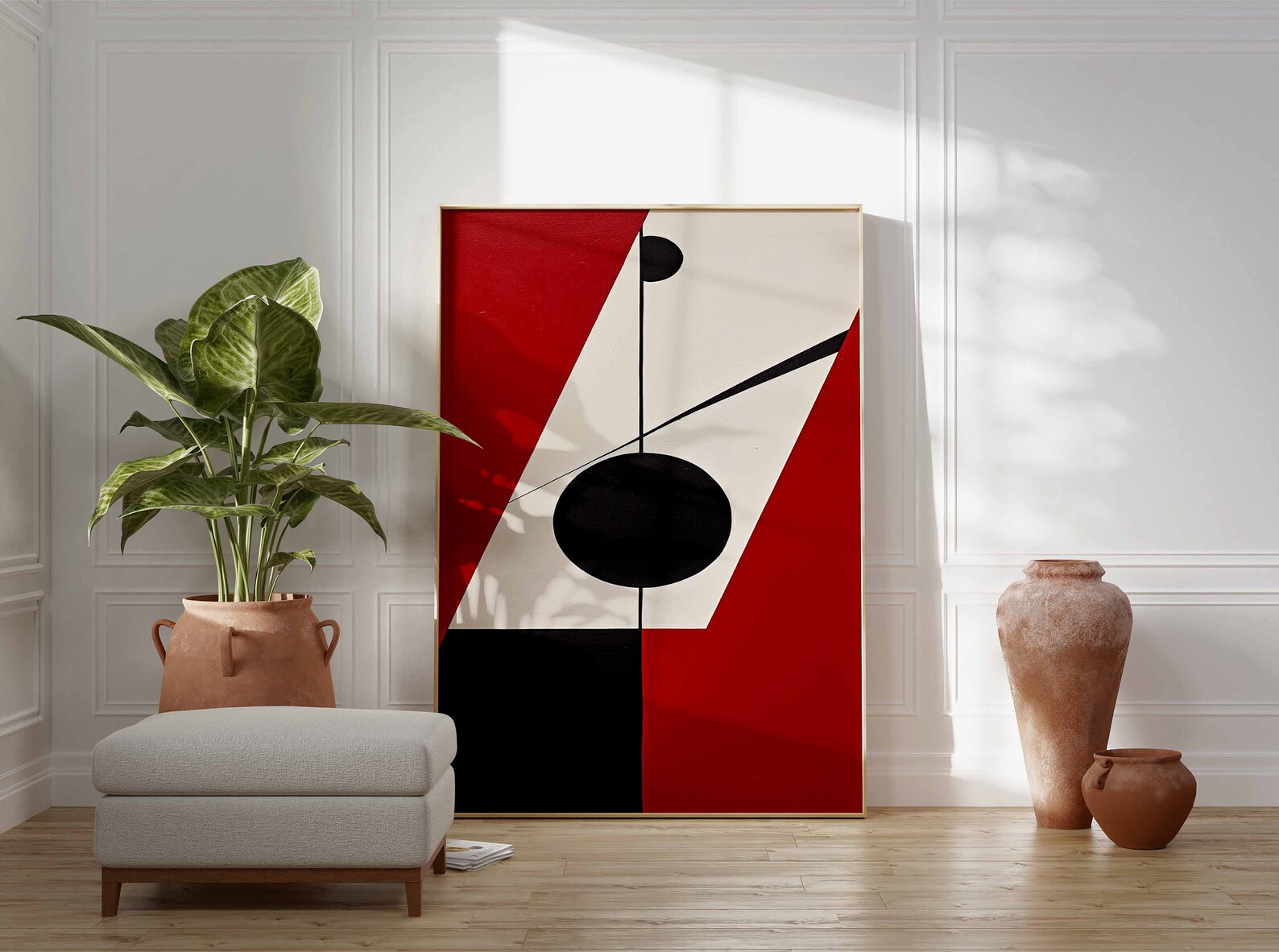 Abstract Painting Poster, Red Black and White Art Modern Abstract ...