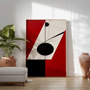 Abstract Painting Poster, Red Black and White Art Modern Abstract ...