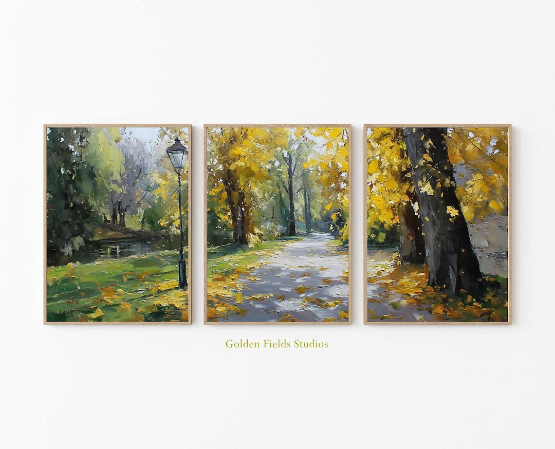 Autumn Park Triptych: Golden Trees Landscape Painting Prints - Etsy