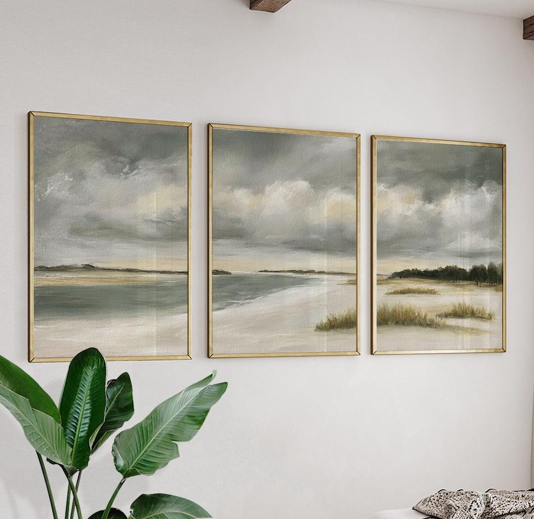 Abstract Coastal Posters Set of 3 | Neutral Beige Green Blue Wall Art ...