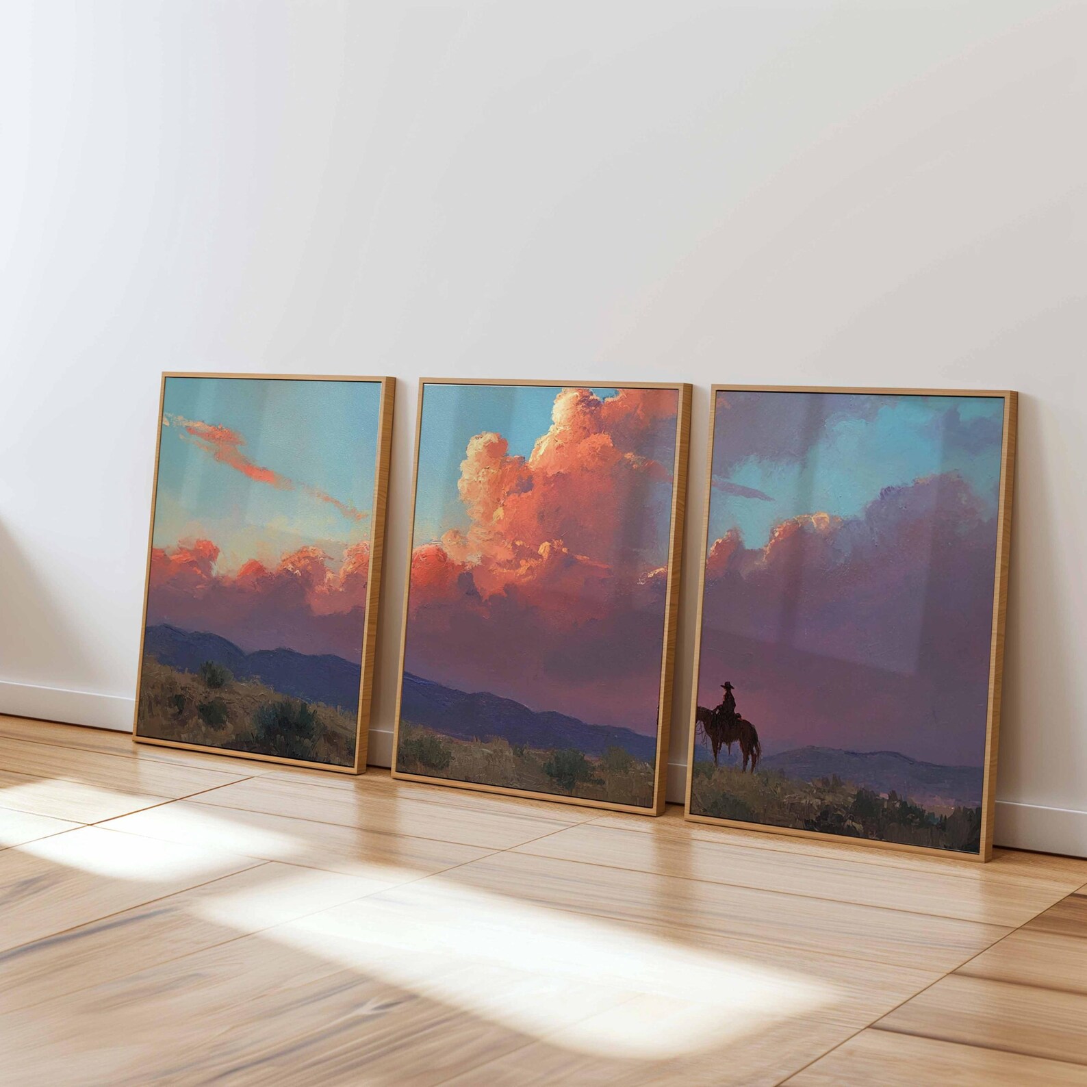 Cowboy Sunset Poster Set of 3: Western Desert Landscape Wall Art - Etsy