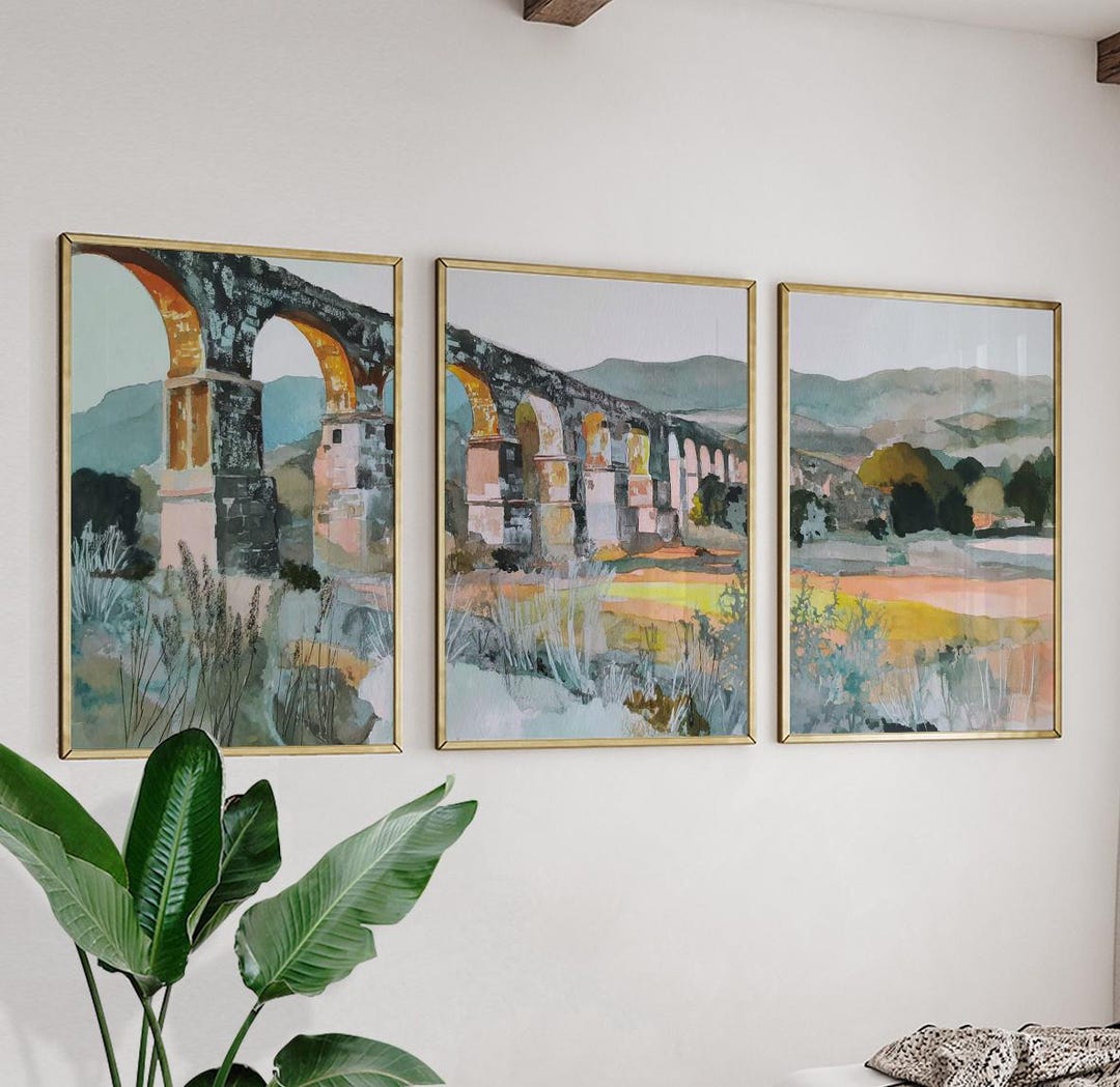 Roman Aqueduct Landscape Poster Set | Historic Stone Arch Wall Art ...