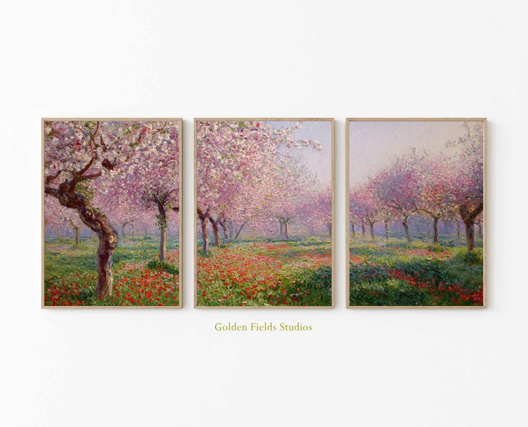 Cherry Blossom Tree Poster Set of 3, Spring Orchard Impressionist Wall ...